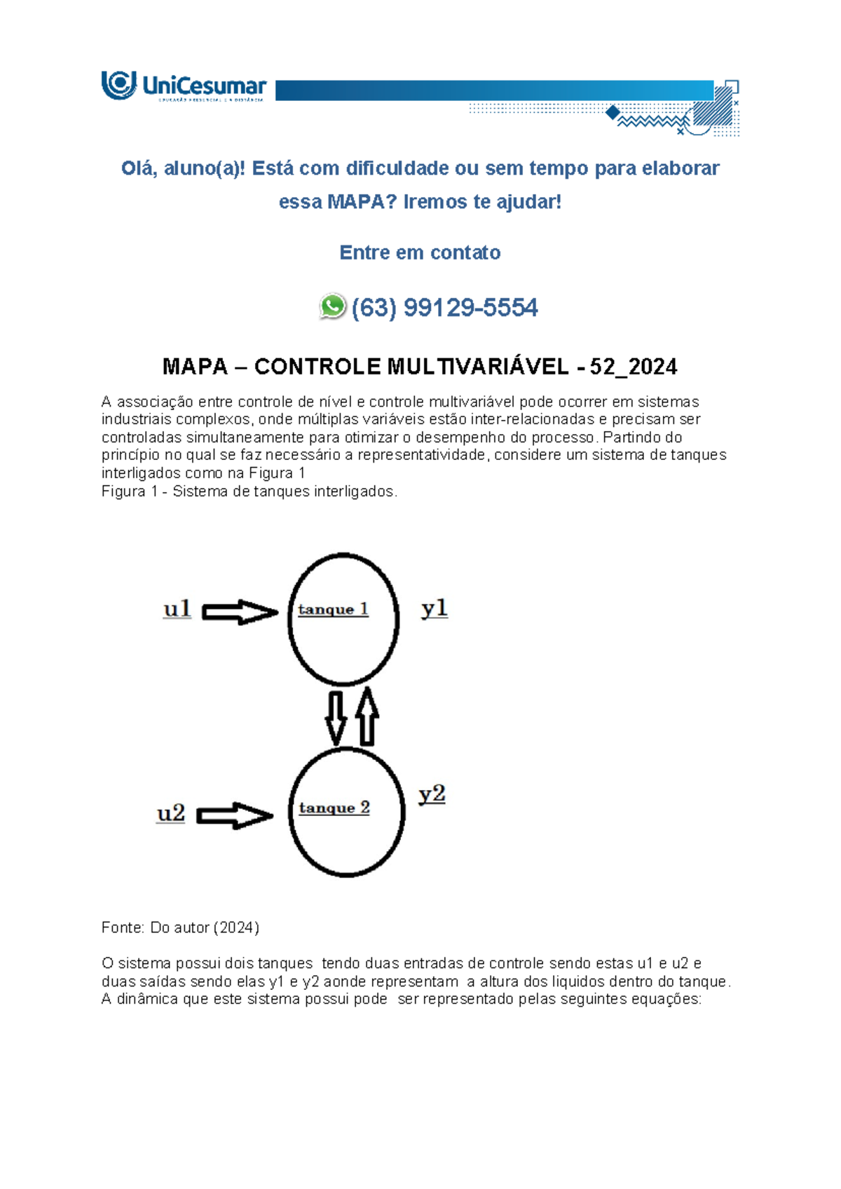 MAPA - CONTROLE MULTIVARIÁVEL - 52_2024 - Olá, aluno(a)! Está com ...