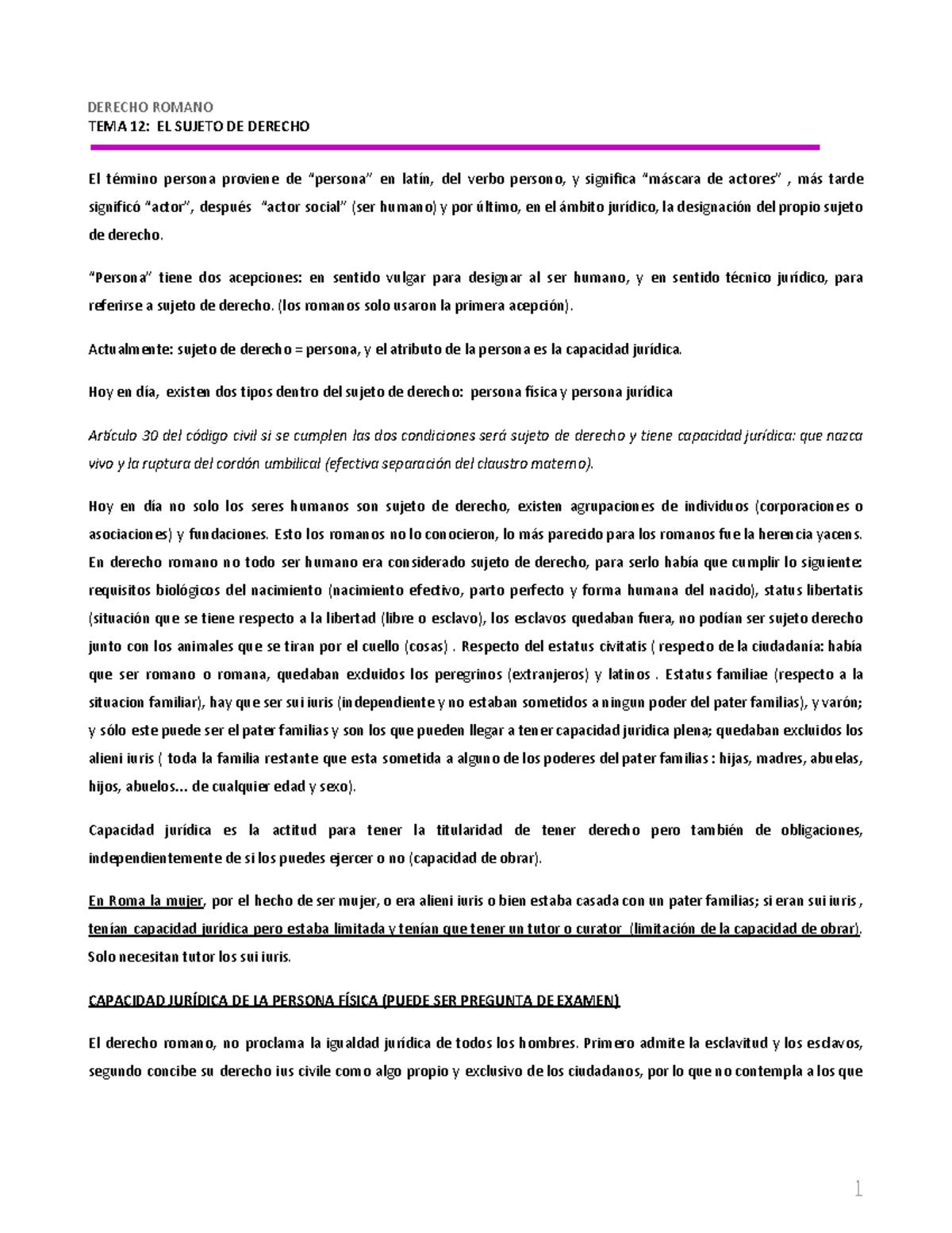 Derecho Romano - PROFESORA VICTORIA SESMA - DERECHO ROMANO TEMA 12: EL ...