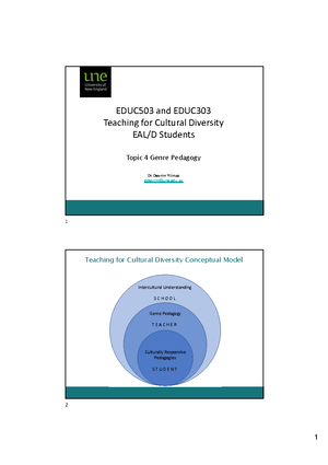 Lecture Slides 6 - EDUC503 and EDUC Teaching for Cultural Diversity EAL ...