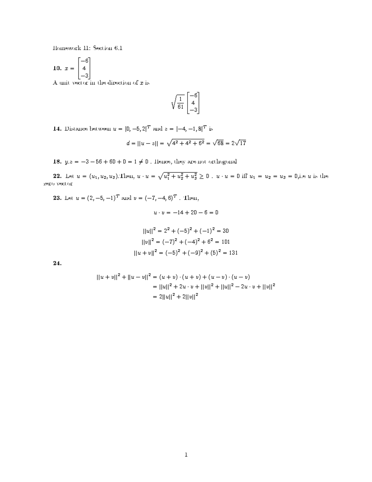 HW11 Ans Key - solutions to homework 11 - ♦♠ ♦r t ♦♥ x= − 6 4 − 3 - Studocu