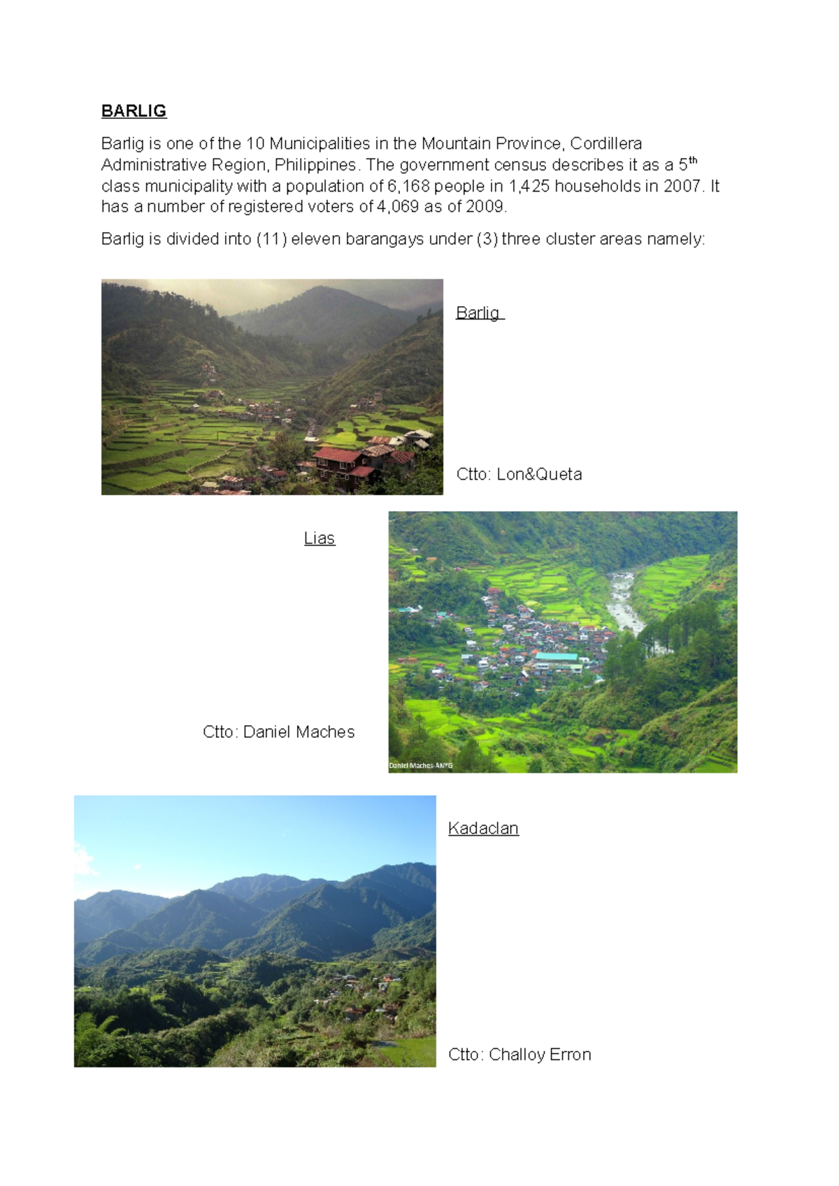 Barangay history - BARLIG Barlig is one of the 10 Municipalities in the ...