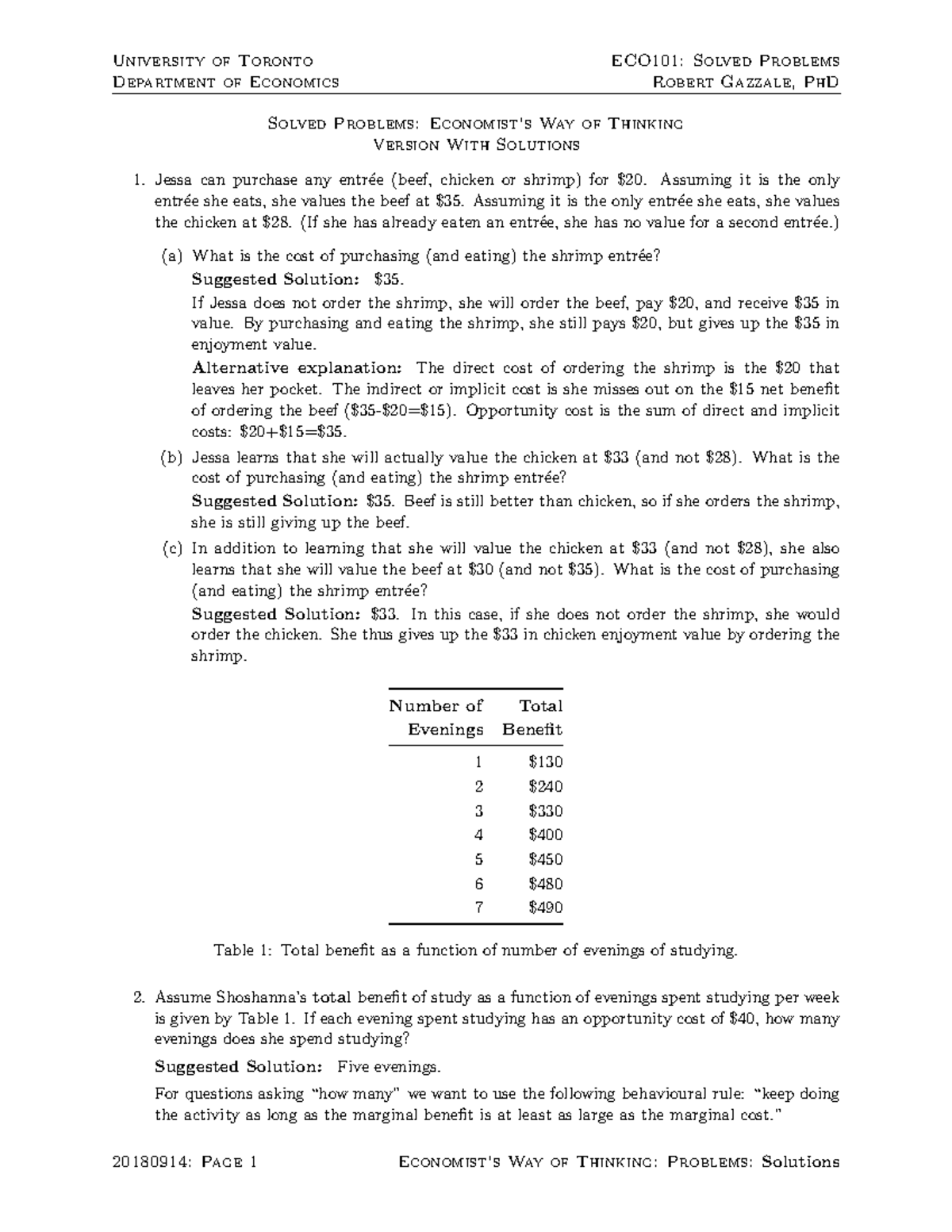 ECO101Solved Problems Thinking Economist Solutions - Department of ...