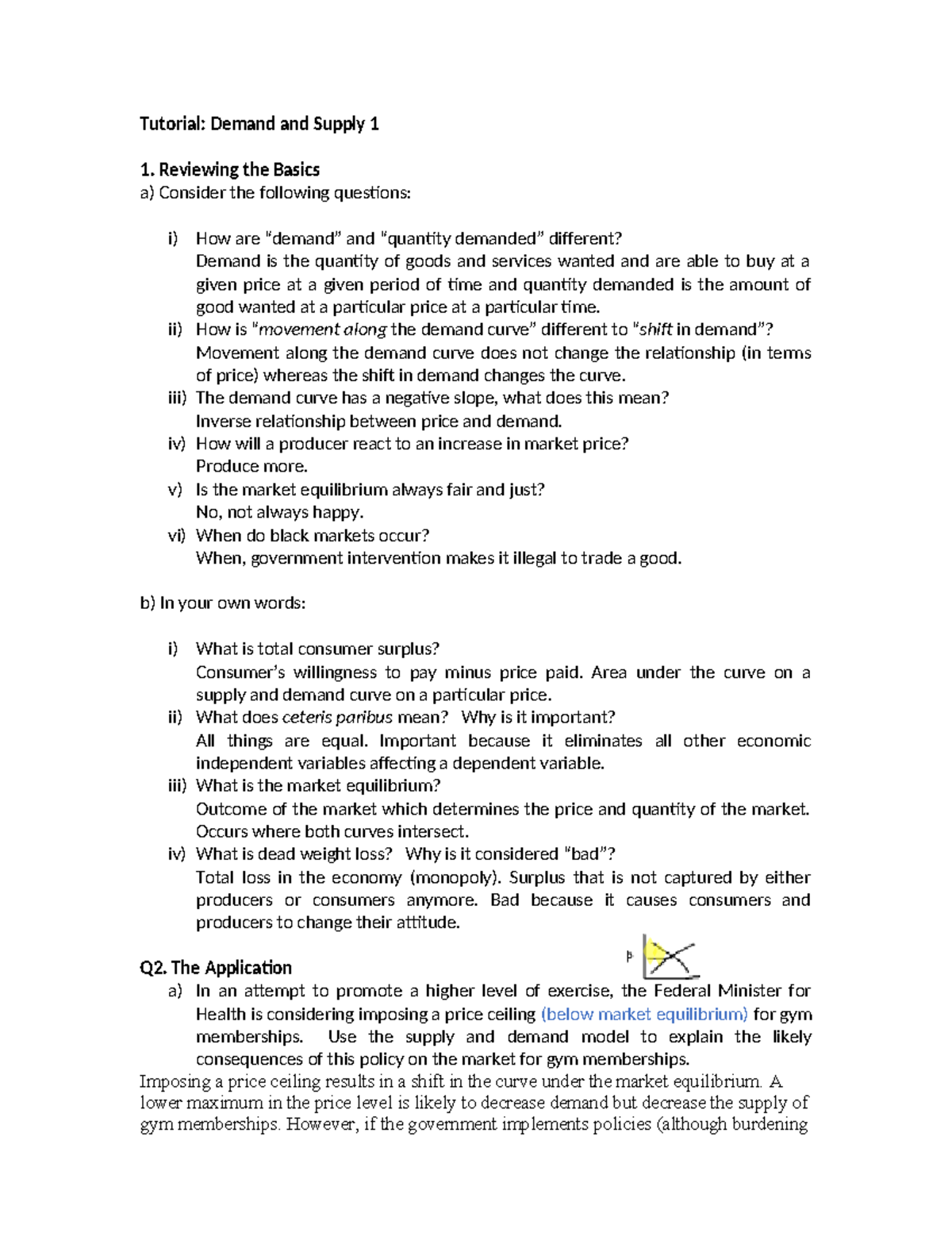 Tutorial 3 Demand and Supply I - Tutorial: Demand and Supply 1 ...