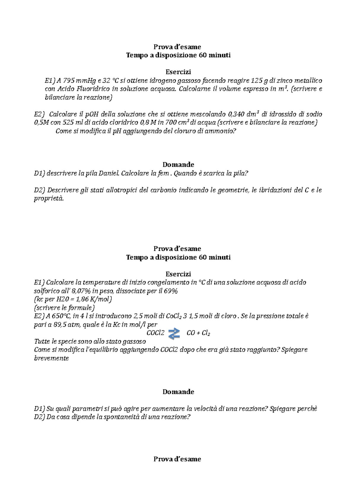 Esempio/prova d'esame, domande - Prova d’esame Tempo a disposizione 60 ...