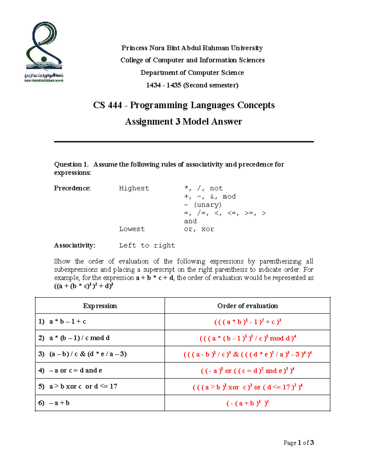 Assignment 3 andsaswers - Princess Nora Bint Abdul Rahman University ...