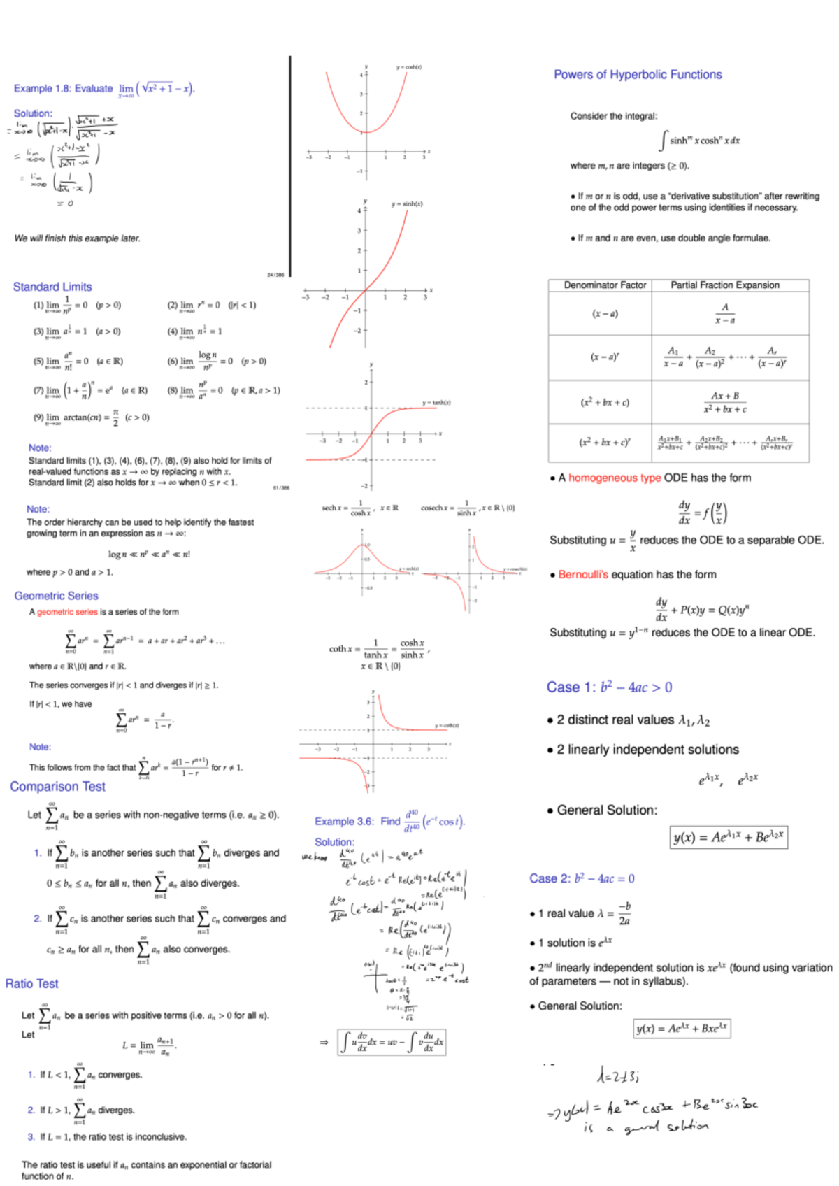CALC Cheat - cosh(x) Powers of Hyperbolic Functions Example 1: Evaluate ...