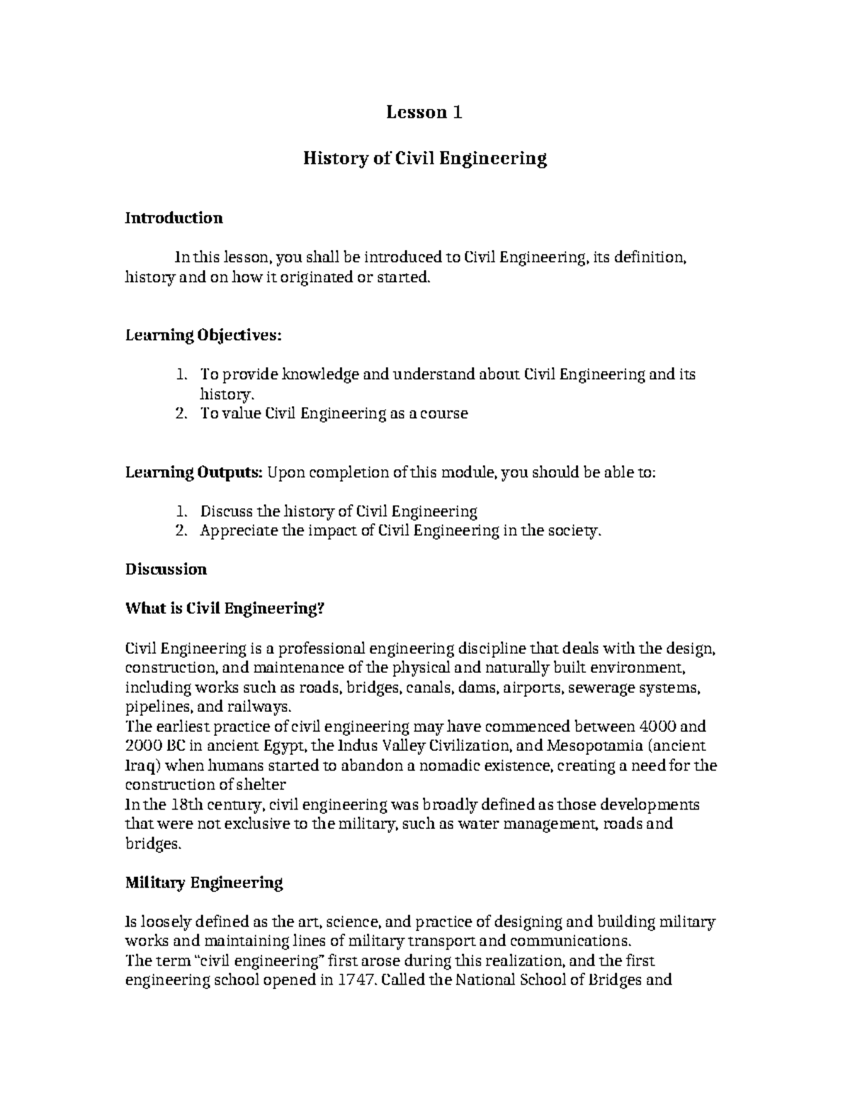CES-1-M1L1 - Related to the course of civil engineering - Lesson 1 ...