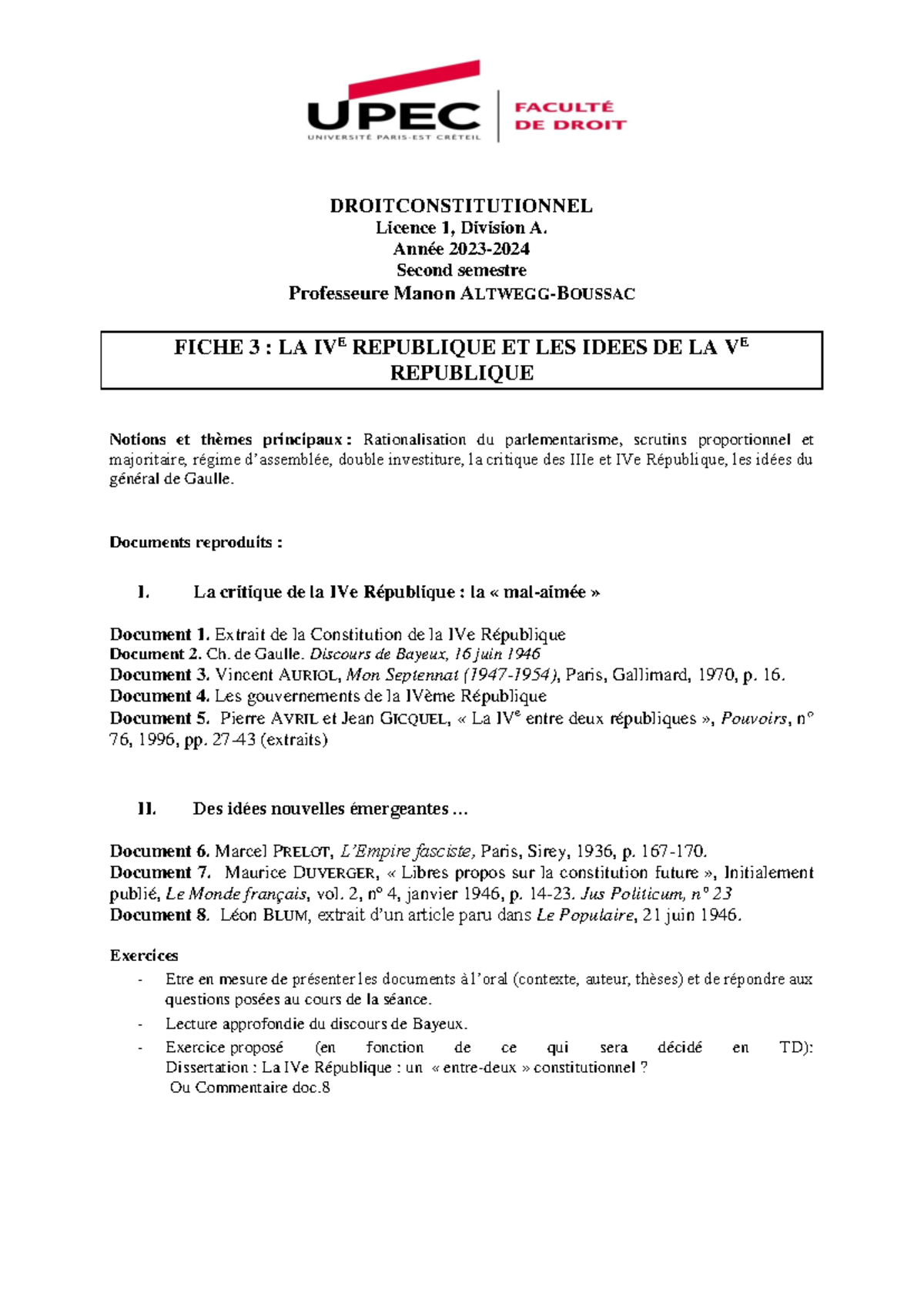 Fiche 3-2024 IV Republique ET Idees VE Republique ...
