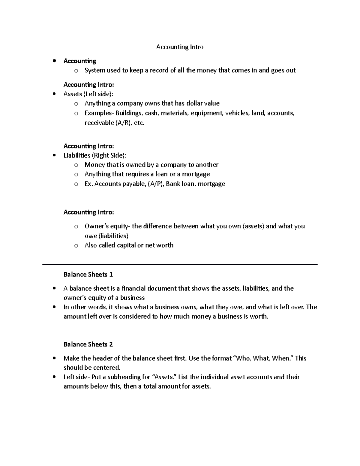 Unit 3 Accounting Intro - Accounting Intro Accounting o System used to ...