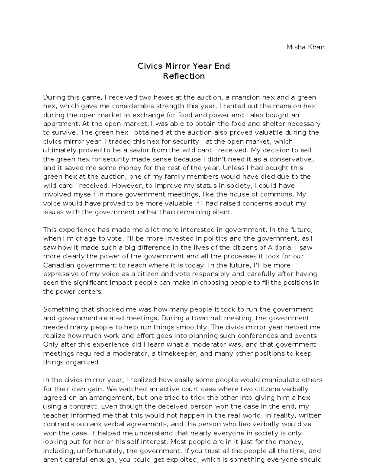 Civics Mirror Year End Reflection - Misha Khan Civics Mirror Year End ...