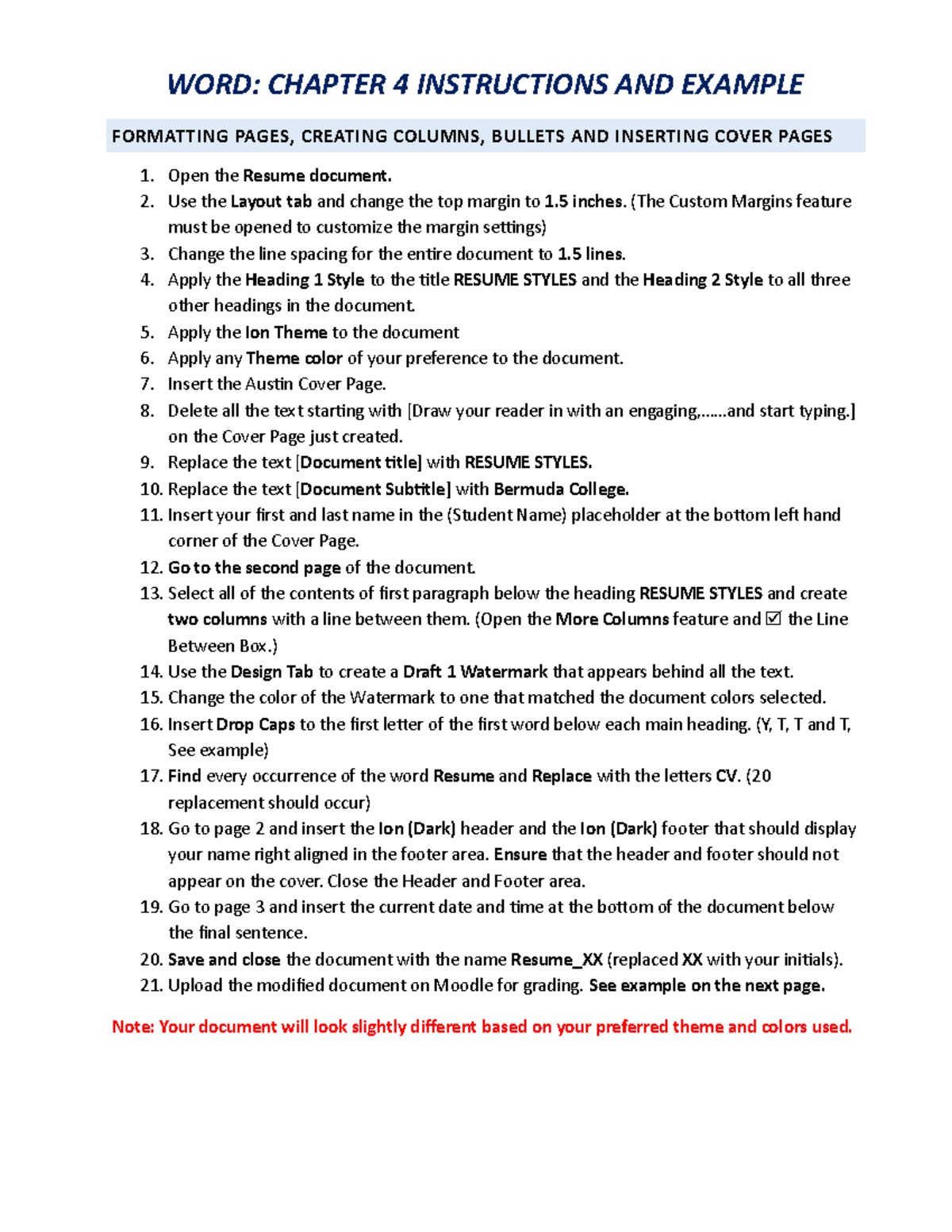 Ch4 Instructions - WORD: CHAPTER 4 INSTRUCTIONS AND EXAMPLE FORMATTING ...