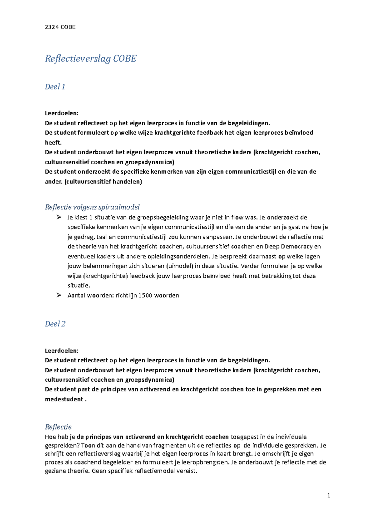 2324 COBE Richtlijnen reflectieverslag - 2324 COBE Reflectieverslag ...