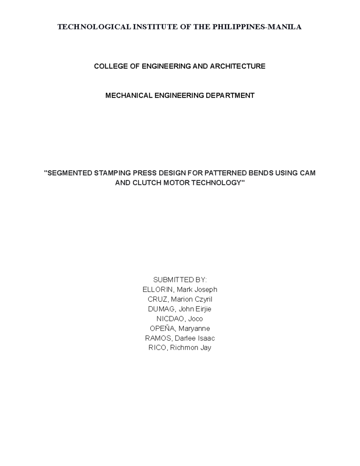 Segmented Stamping Press Design FOR Patterned Bends Using CAM AND ...