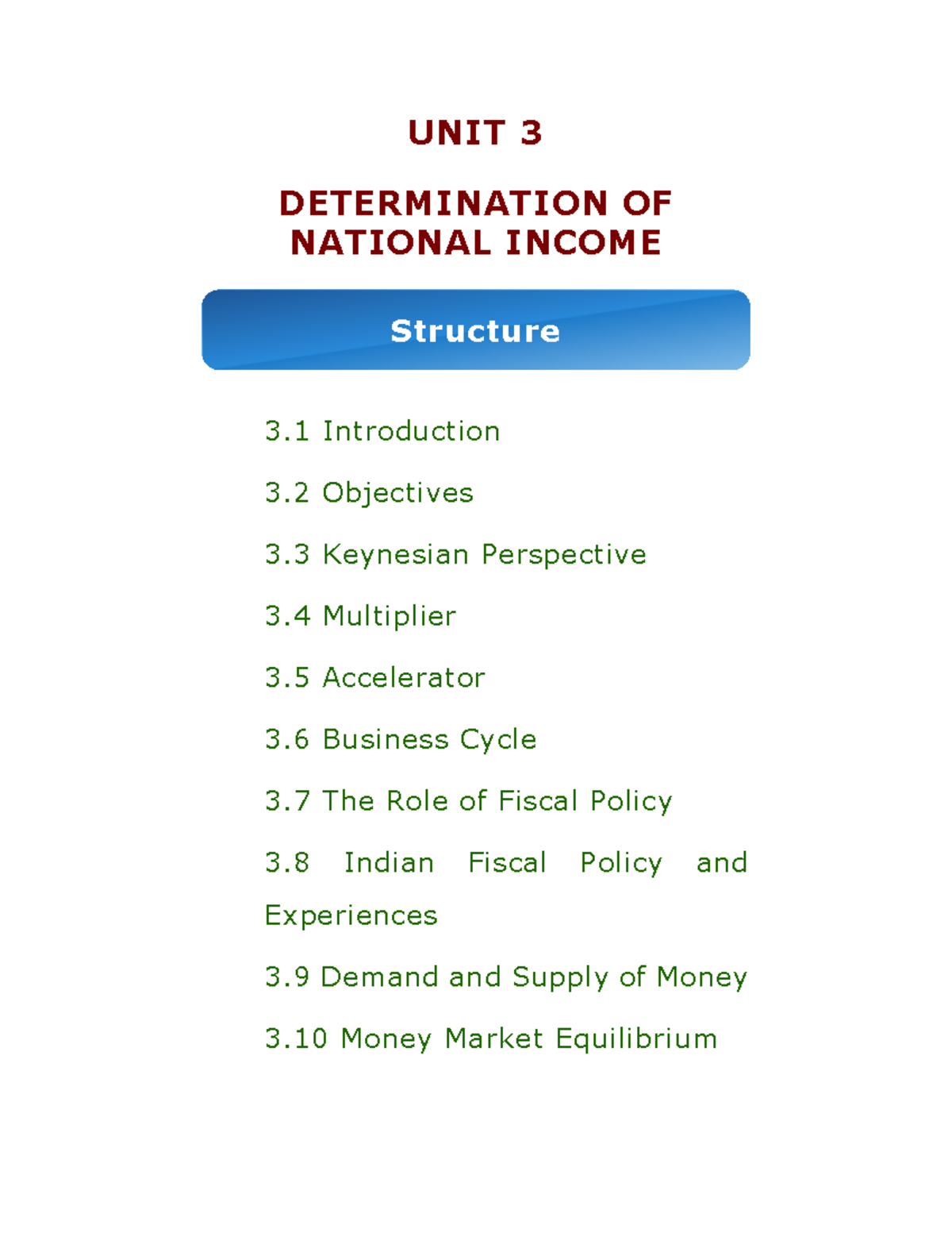 Managerial Economics - UNIT 3 DETERMINATION OF NATIONAL INCOME ...