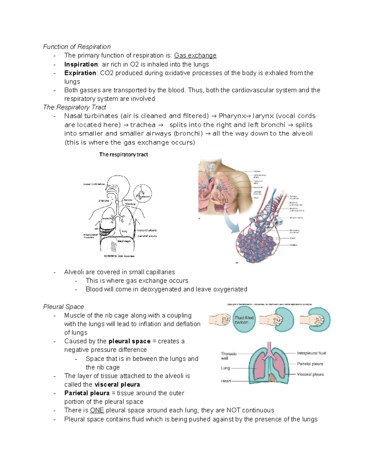 Lecture 1 Respiration #1 - Function of Respiration - The primary ...