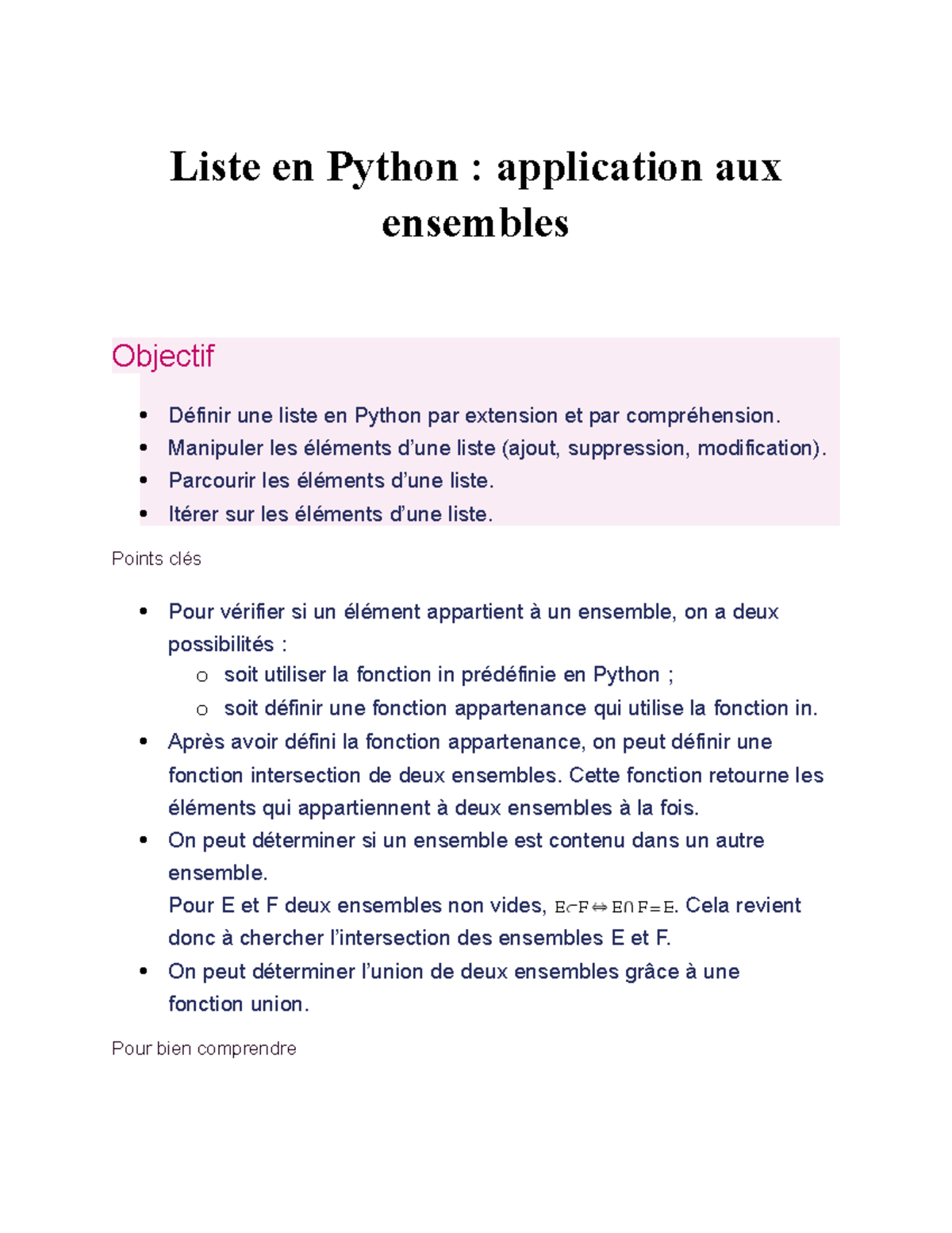 Liste en Python application aux ensembles - Liste en Python ...