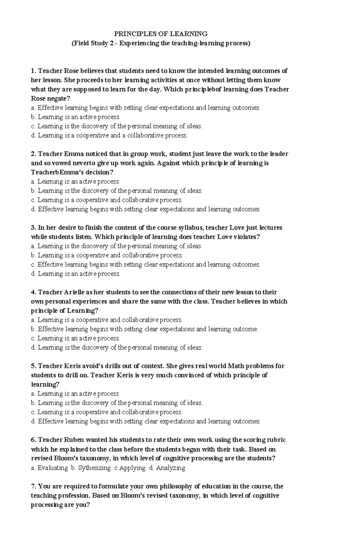 492993516 Field-Study-LET-reviewer. - PRINCIPLES OF LEARNING (Field ...