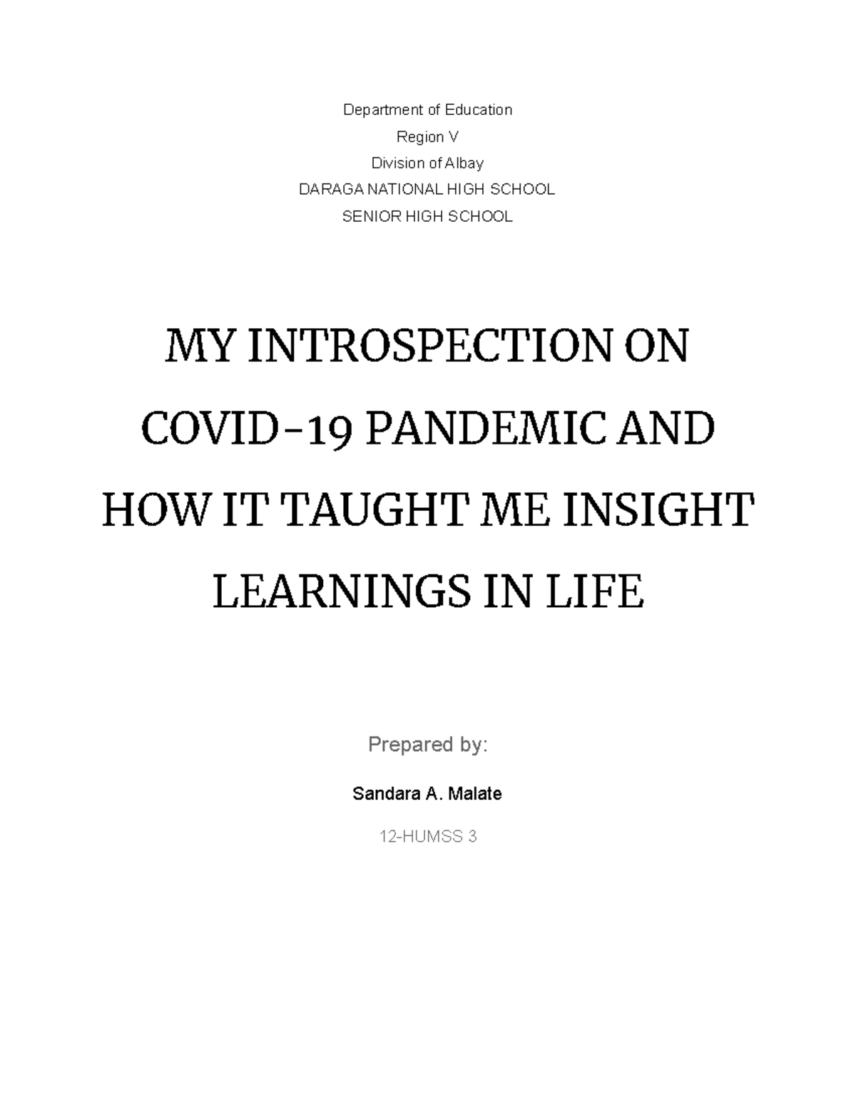 Introspection - research paper - Department of Education Region V ...