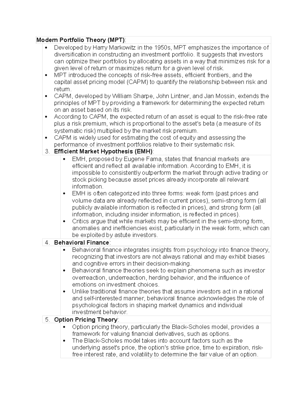 Stat Week 6 - Lecture notes on the topic - Modern Portfolio Theory (MPT ...