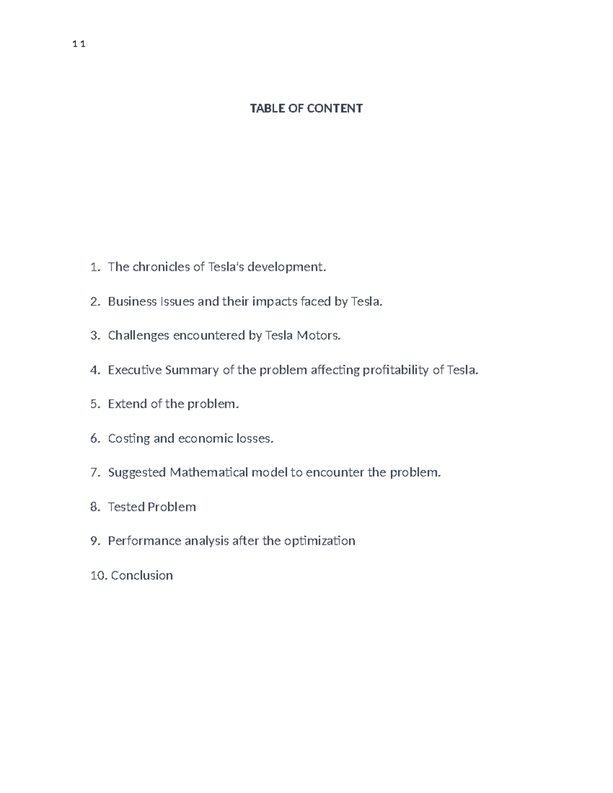 Business Calculus - proj - TABLE OF CONTENT The chronicles of Tesla’s ...
