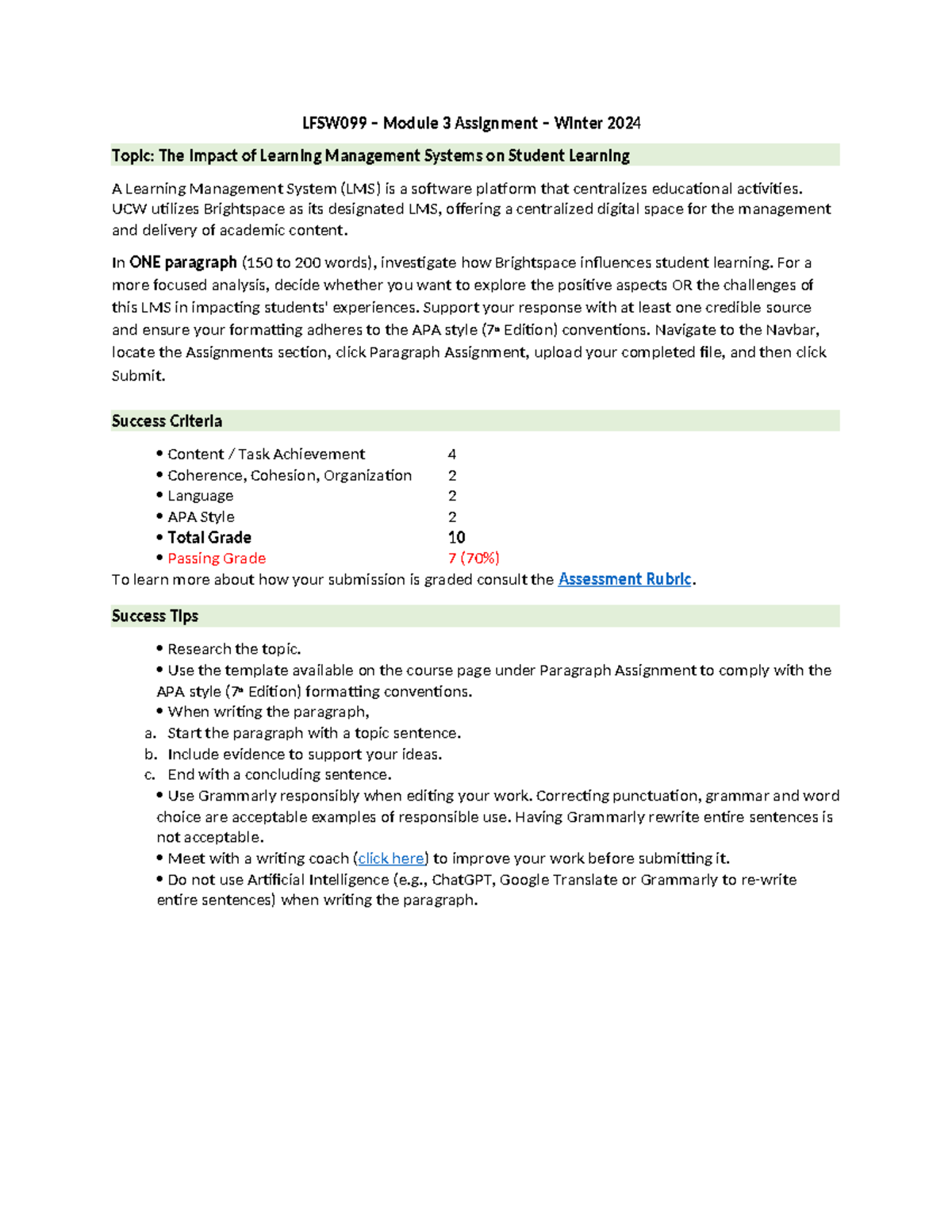 Instructions Paragraph Assignment Module 3 - LFSW099 – Module 3 ...