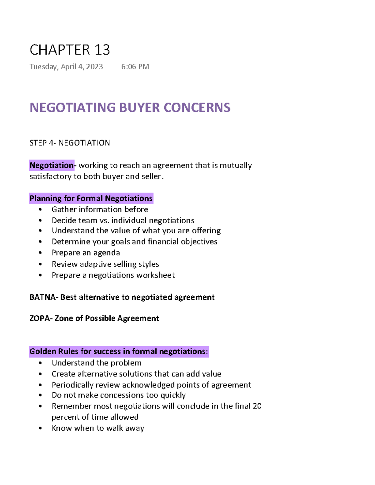 Chapter 13 - NEGOTIATING BUYER CONCERNS STEP 4- NEGOTIATION Negotiation ...