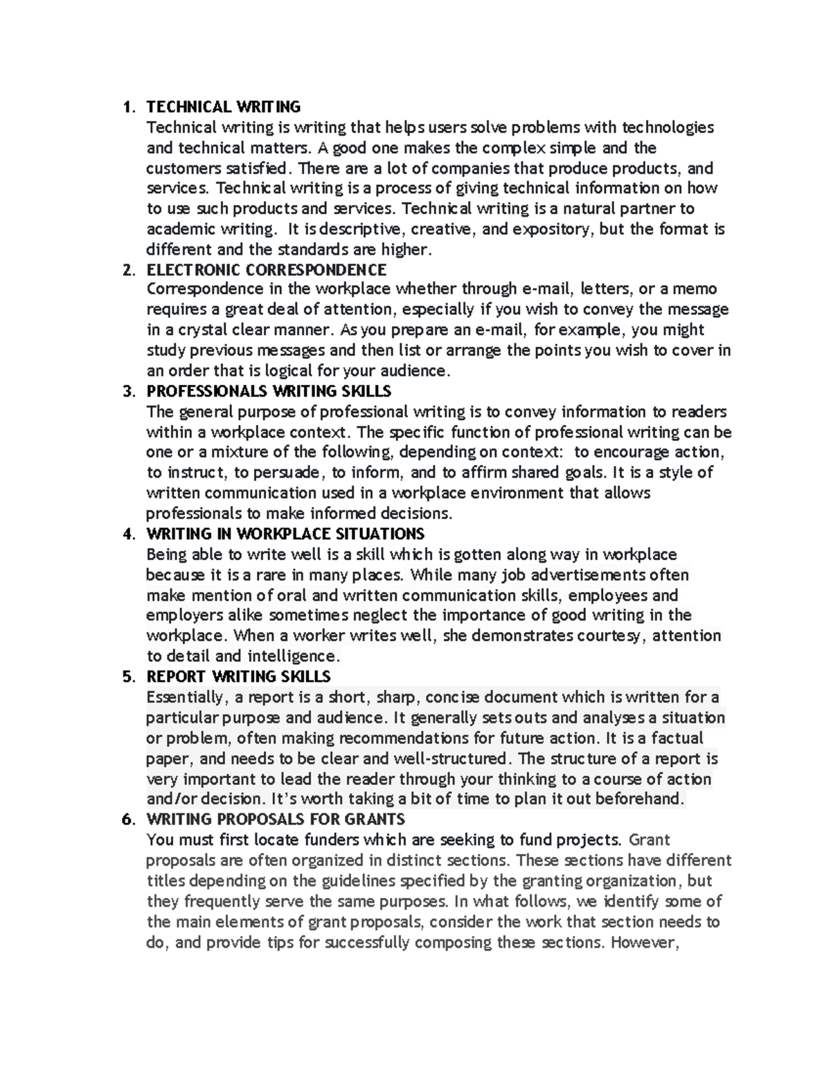 Technical Writing - Lecture notes 1-3 - 1. TECHNICAL WRITING Technical ...