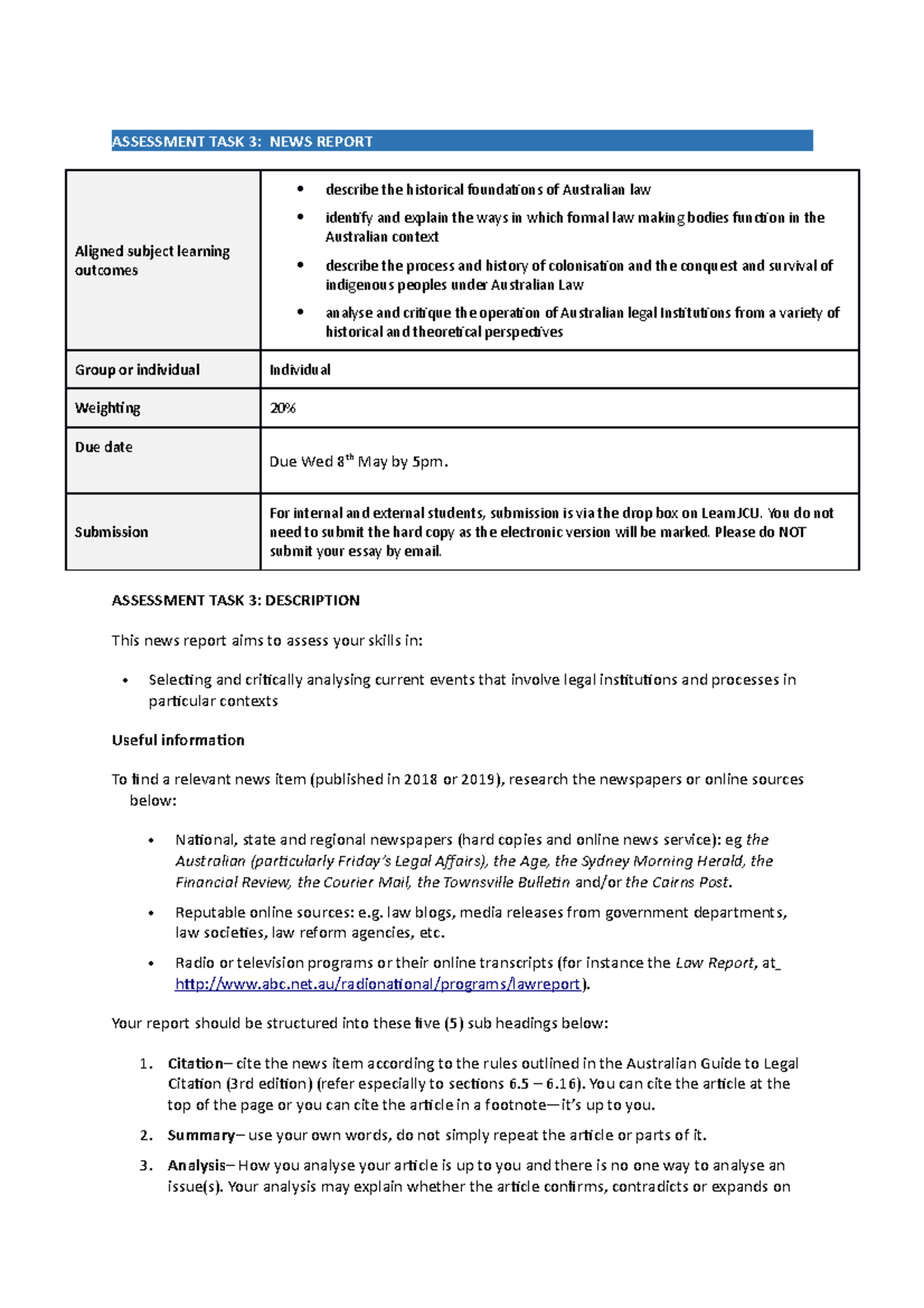 Assessment Task 3 - Information - ASSESSMENT TASK 3: NEWS REPORT ...