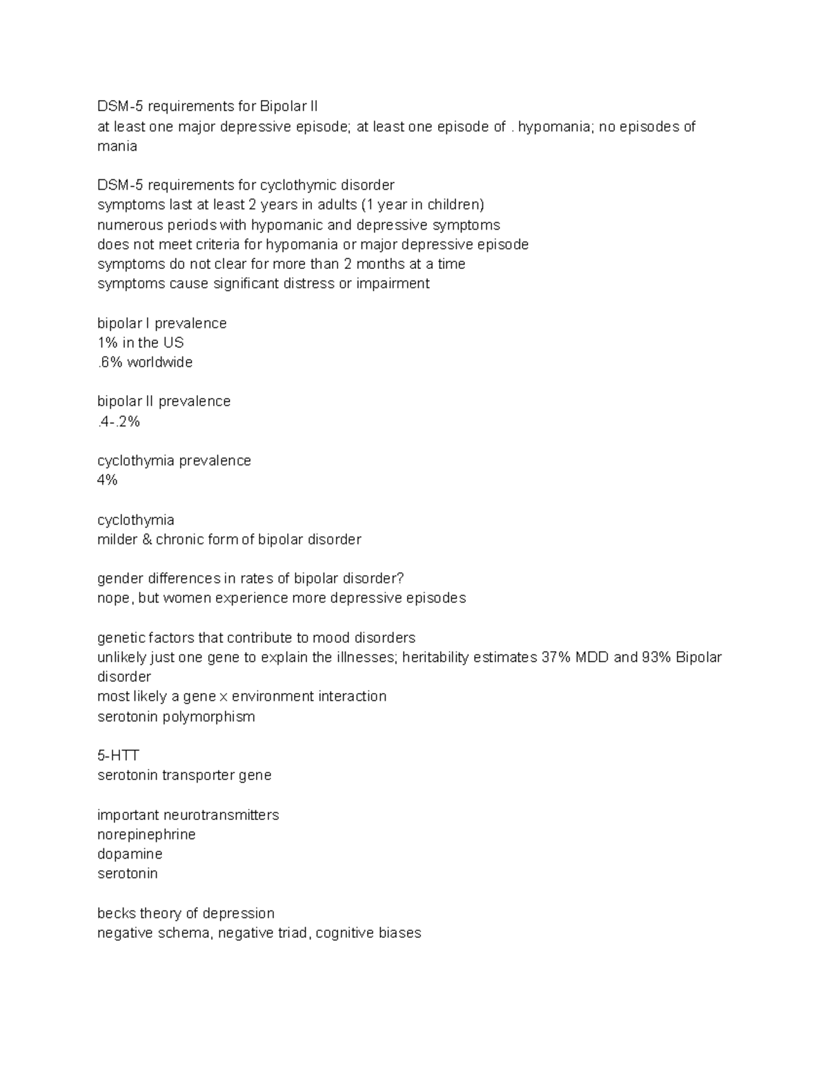 405 study guide 23 - Professor: Jeff Henriques - DSM-5 requirements for ...