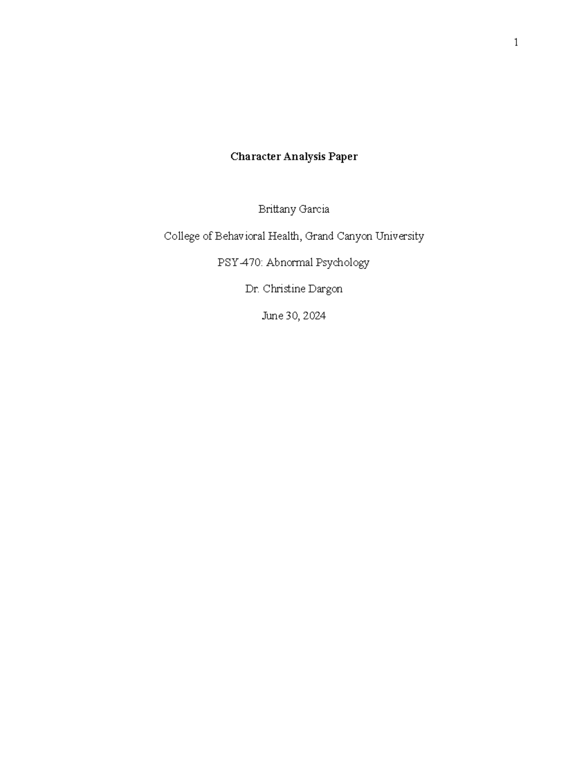 Character Analysis Paper-Brittany Garcia - Character Analysis Paper ...