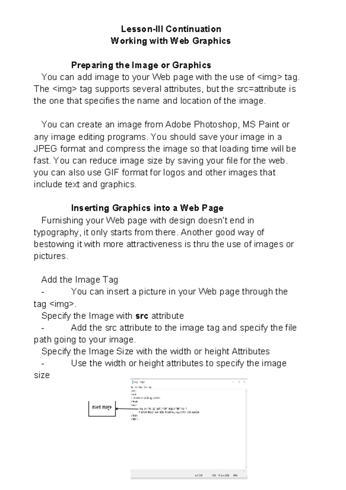 Lesson Working with graphics - Lesson-III Continuation Working with Web ...
