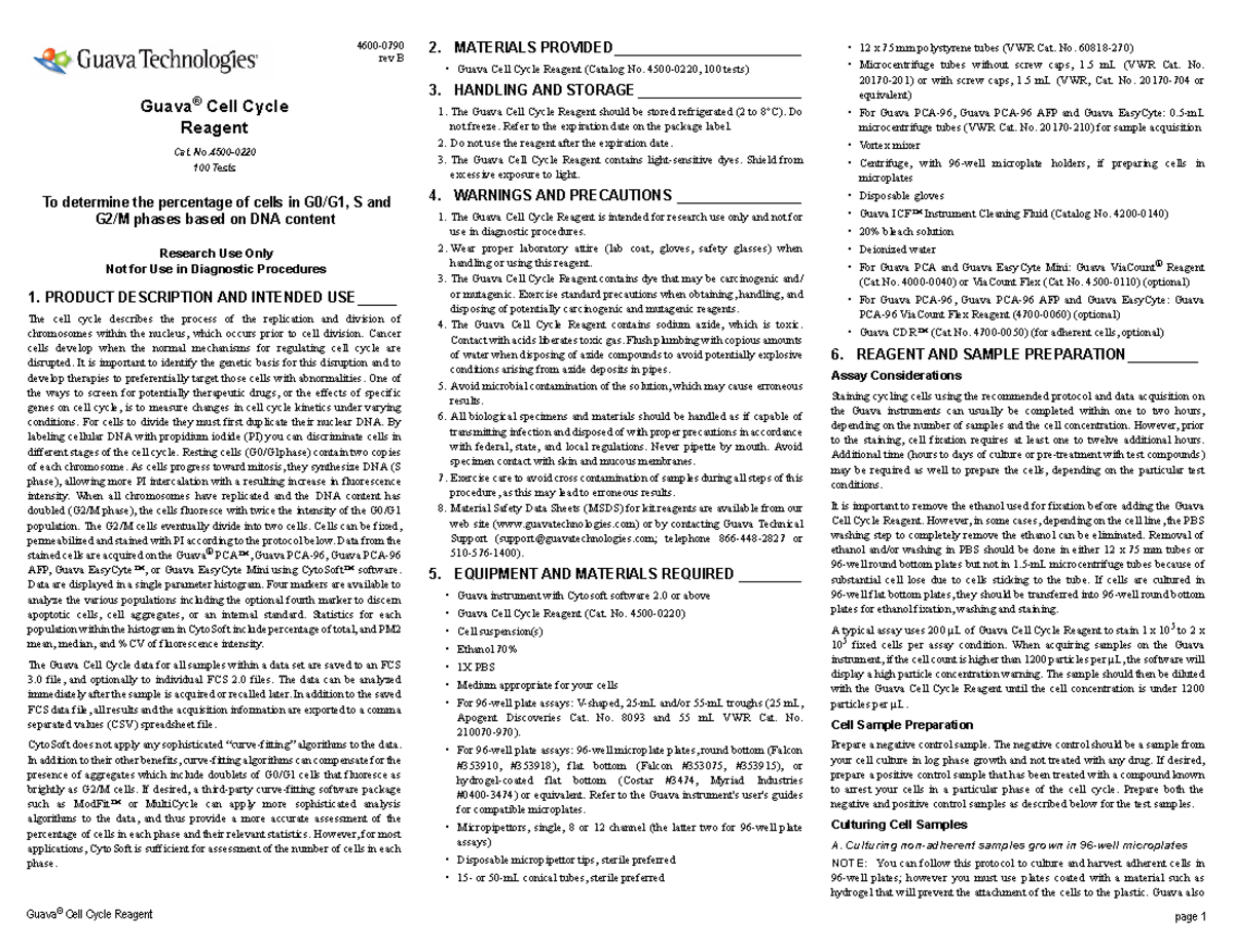 Guava cell cycle - fkrwnfrlwgf fwrkwfl - ® Cell Cycle Reagent To ...