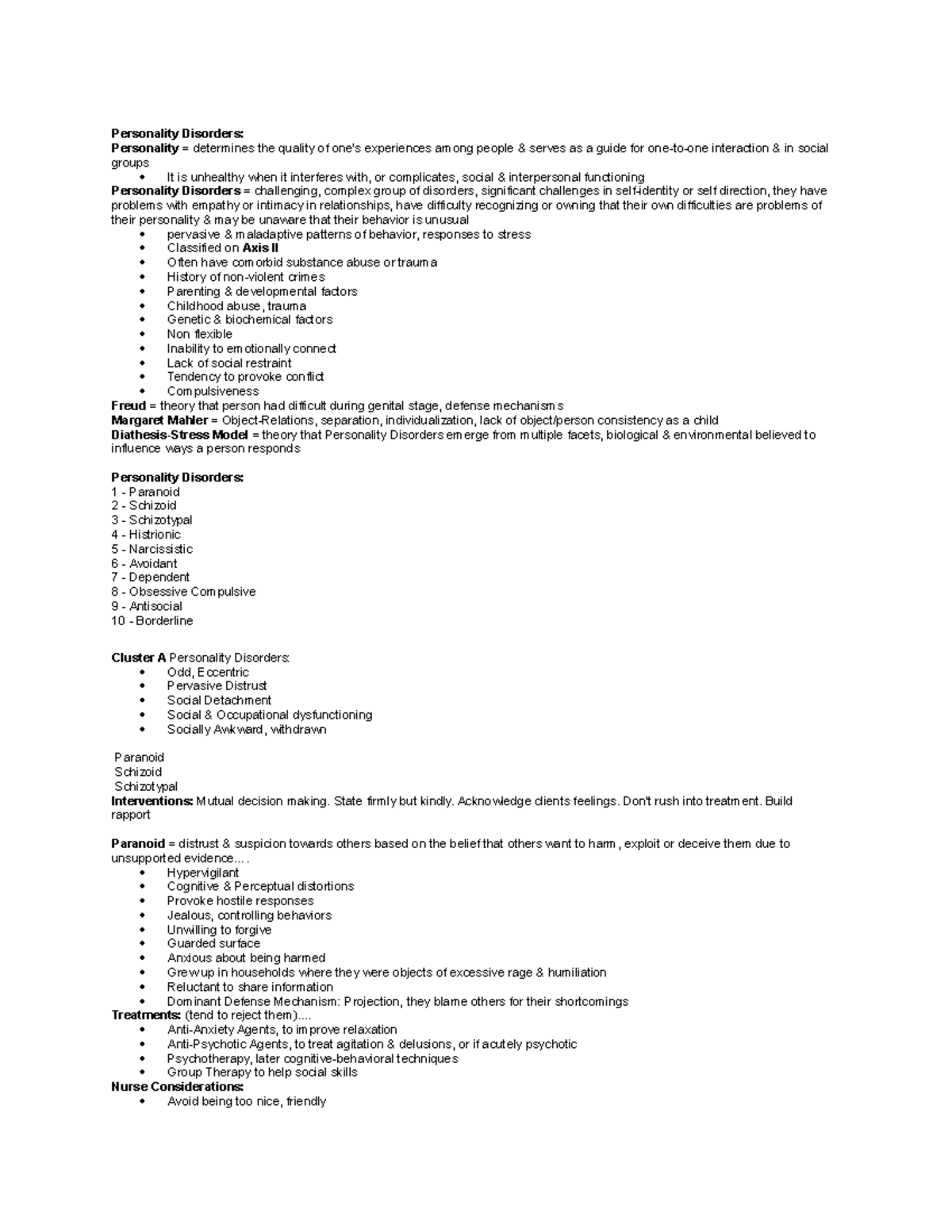 Psych part 2 - Lecture/book notes - Personality Disorders: Personality ...