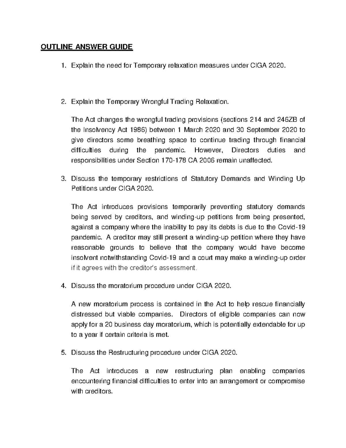 Outline Answer Guide coursework Company Law - OUTLINE ANSWER GUIDE 1 ...