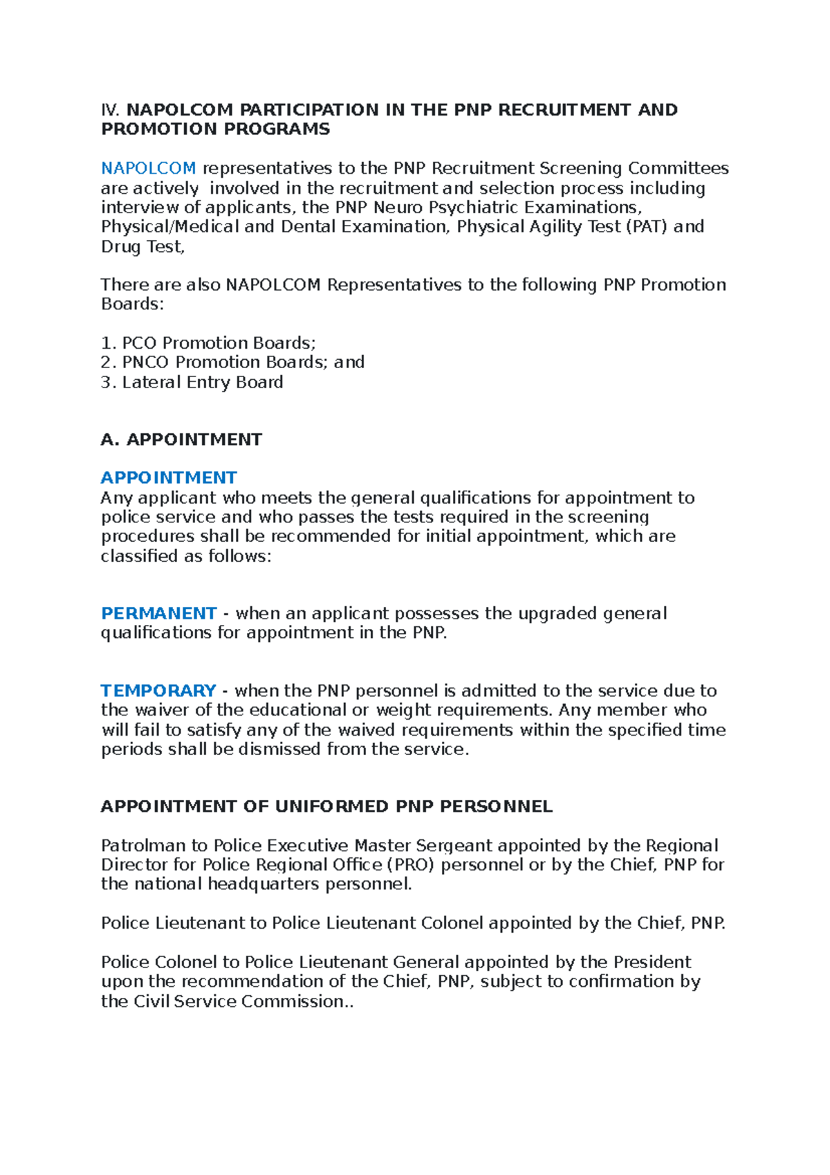 Napolcom Participation IN THE PNP Recruitment AND Promotion Programs ...
