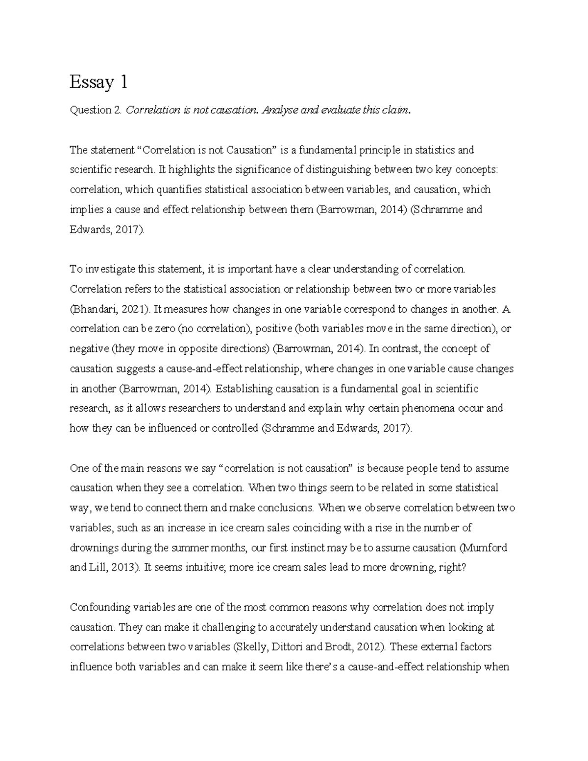 Essay 1 HPSC1001 - Essay 1 Question 2. Correlation is not causation ...