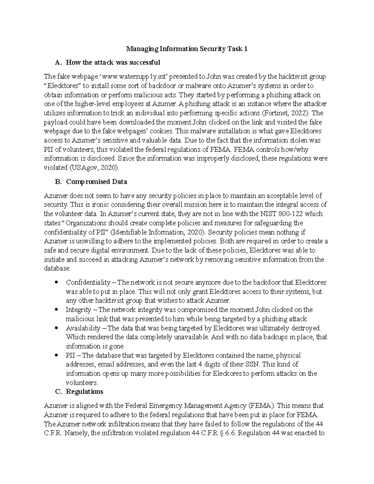 Managing Information Security Task 1 final - Managing Information ...