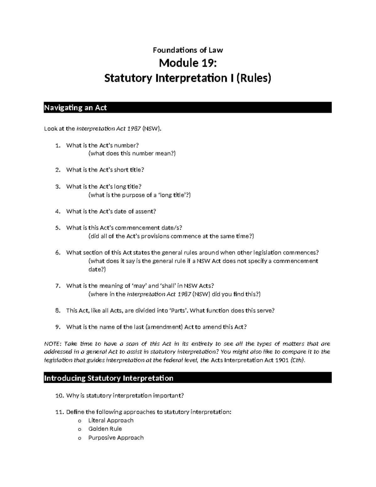 Mod 19.2 tip sheets - Foundations of Law Module 19: Statutory ...