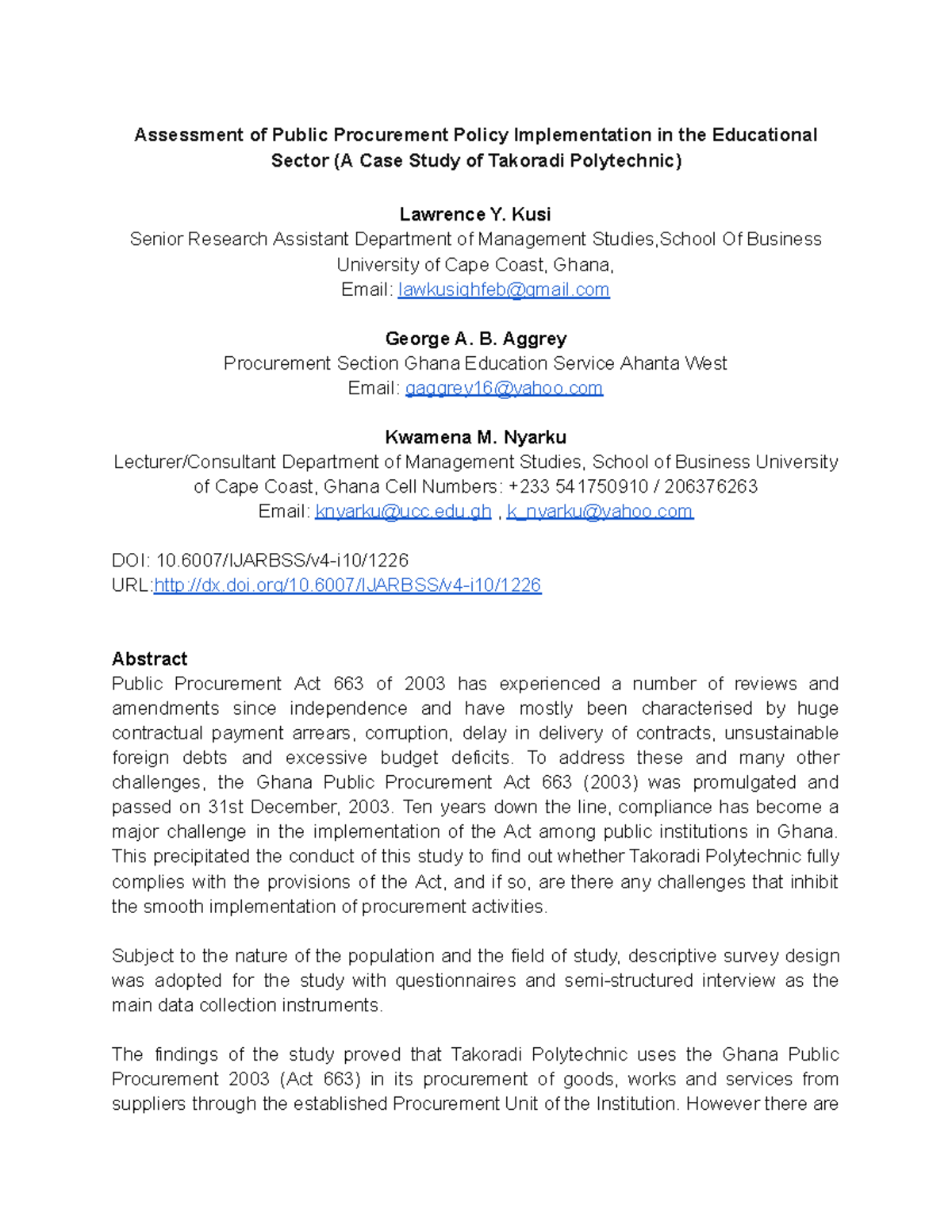 Article 2 Procurement - Assessment of Public Procurement Policy ...