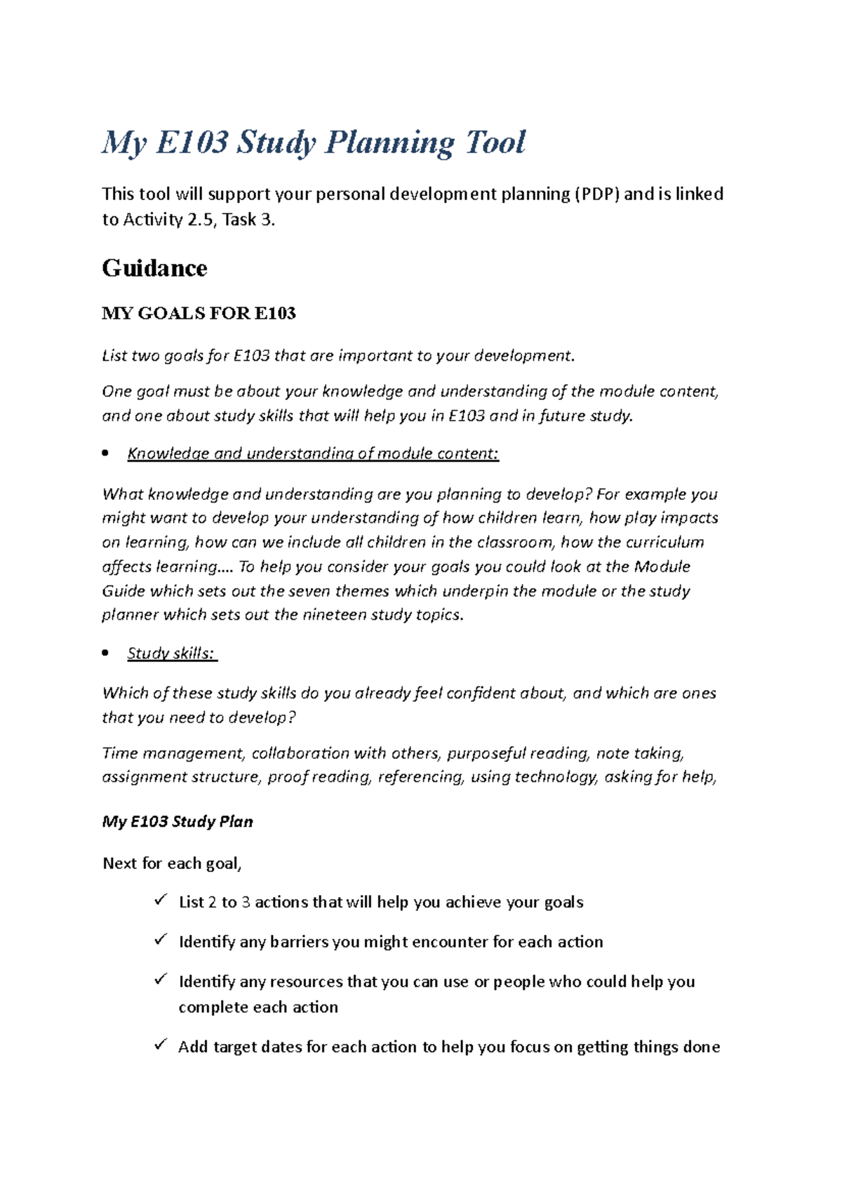 E103 22J My E103 Study Planning Tool - Final TMA01 16 3 22 - My E103 ...