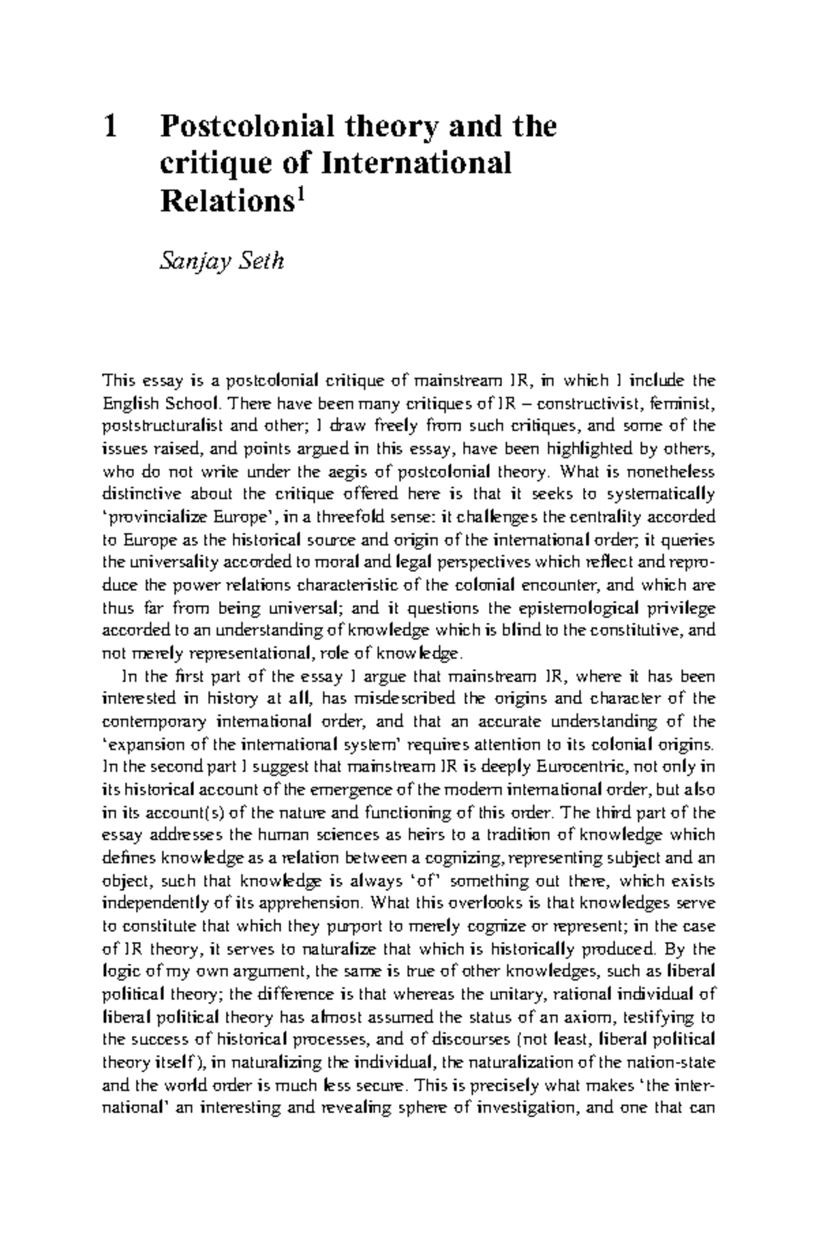 Sanjay Seth - Postcolonial Theory and International Relations - This ...