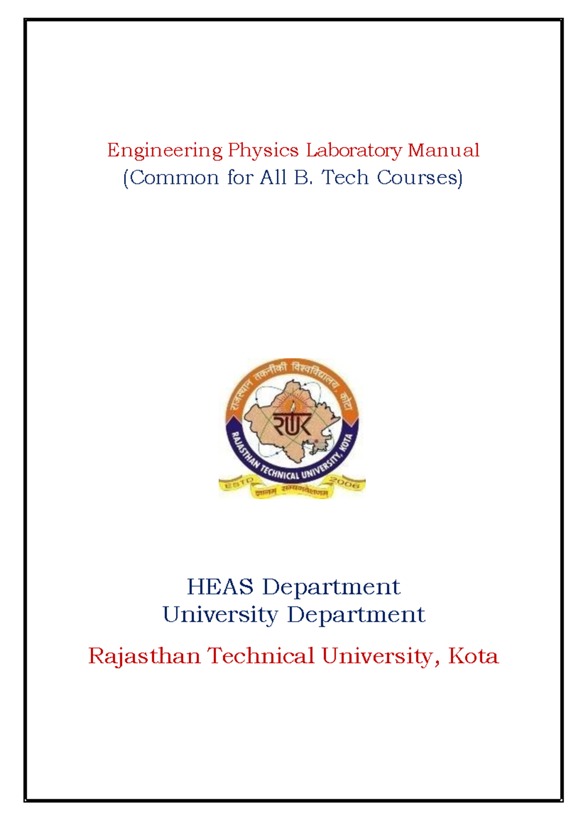 Engineering Physics Experiments (Lab Manual) - Engineering Chemistry Laboratory Manual Page No ...