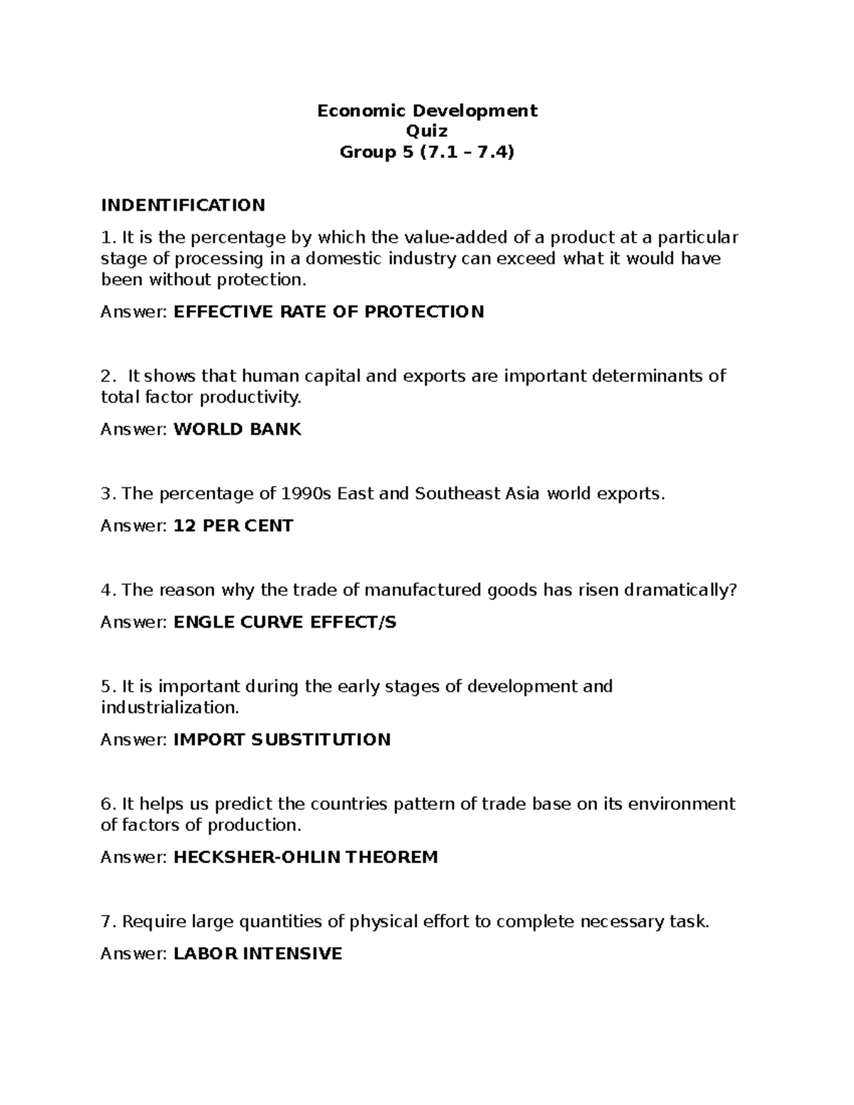 Group 5 (QUIZ) - Economic Development Quiz - Economic Development Quiz ...