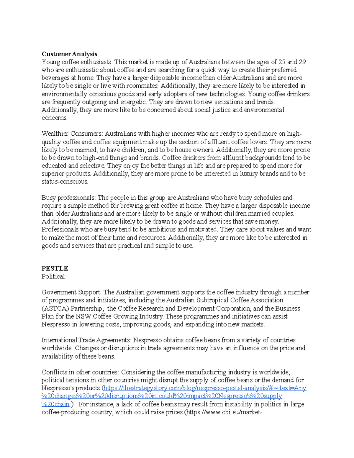 Customer Analysis and PESTLE Factors for Nespresso Coffee - Studocu