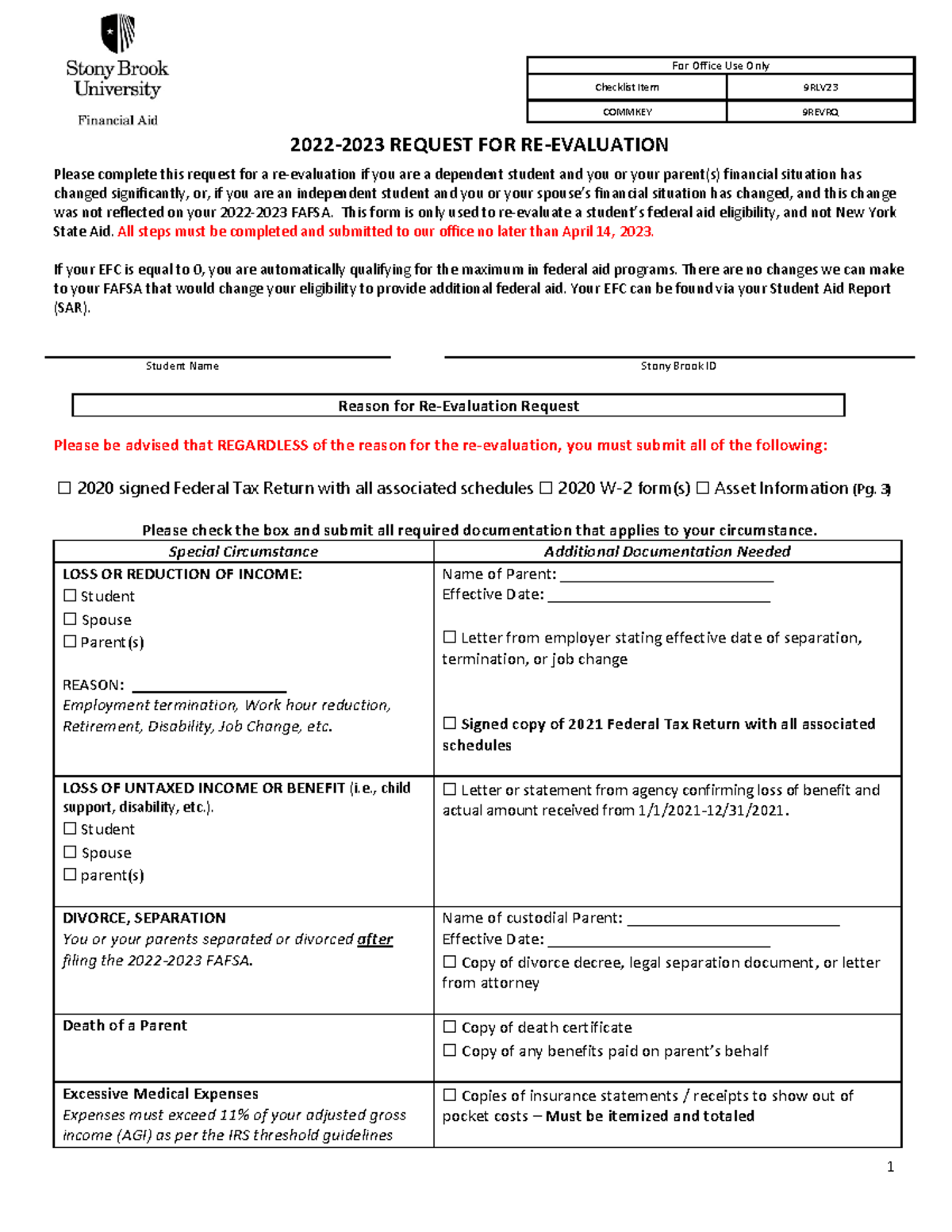 Reevaluation 2022-2023 - For Office Use Only Checklist Item 9RLV2 3 ...