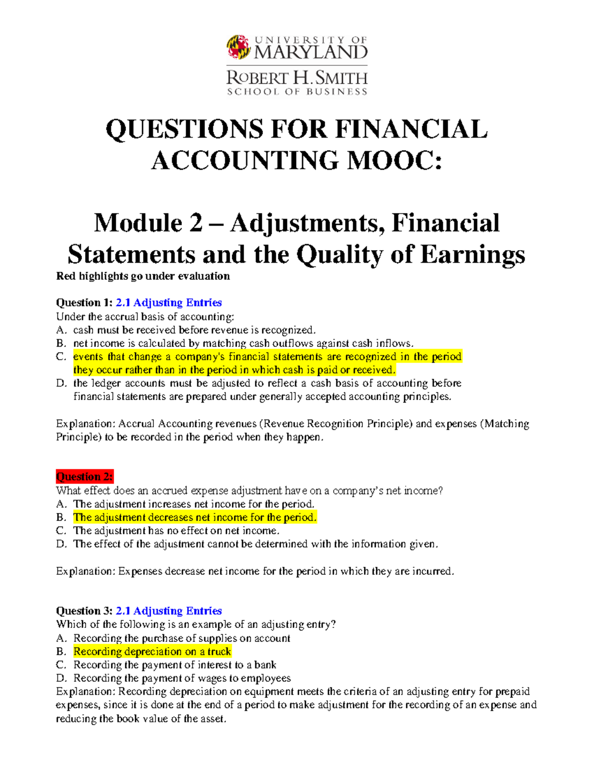 Module 2 Verified - QUESTIONS FOR FINANCIAL ACCOUNTING MOOC: Module 2 ...