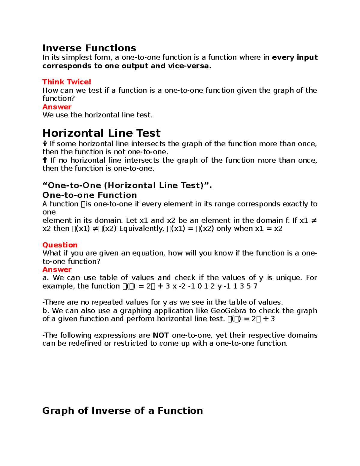 Inverse Functions - Think Twice! How can we test if a function is a one ...