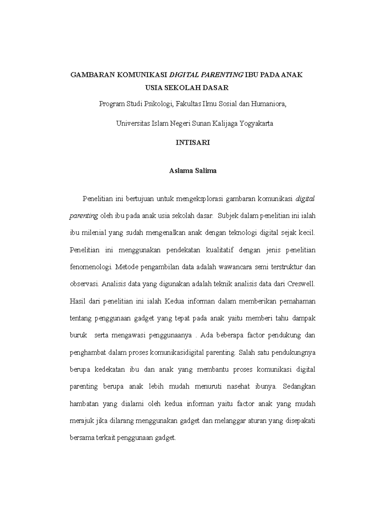 Gambaran Komunikasi Digital Parenting IBU PADA ANAK USIA Sekolah Dasar ...
