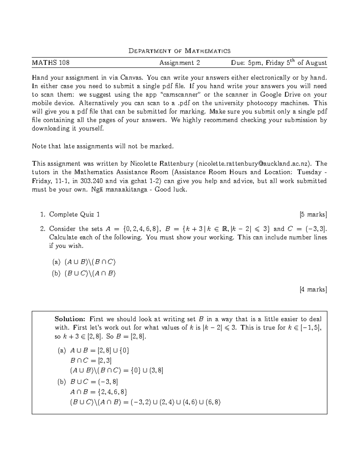 Assignment 2-solutions - Department of Mathematics MATHS 108 Assignment ...