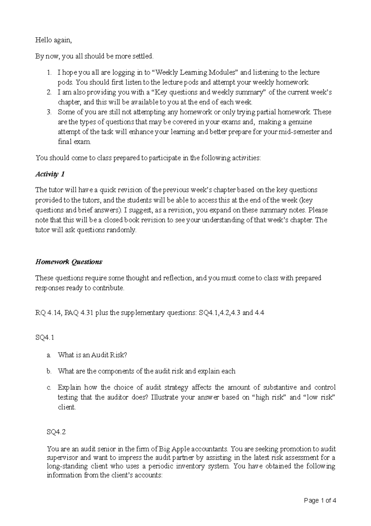 Week 4 - Tutorial Guide and HW Questions - 200535 - UWS - Studocu